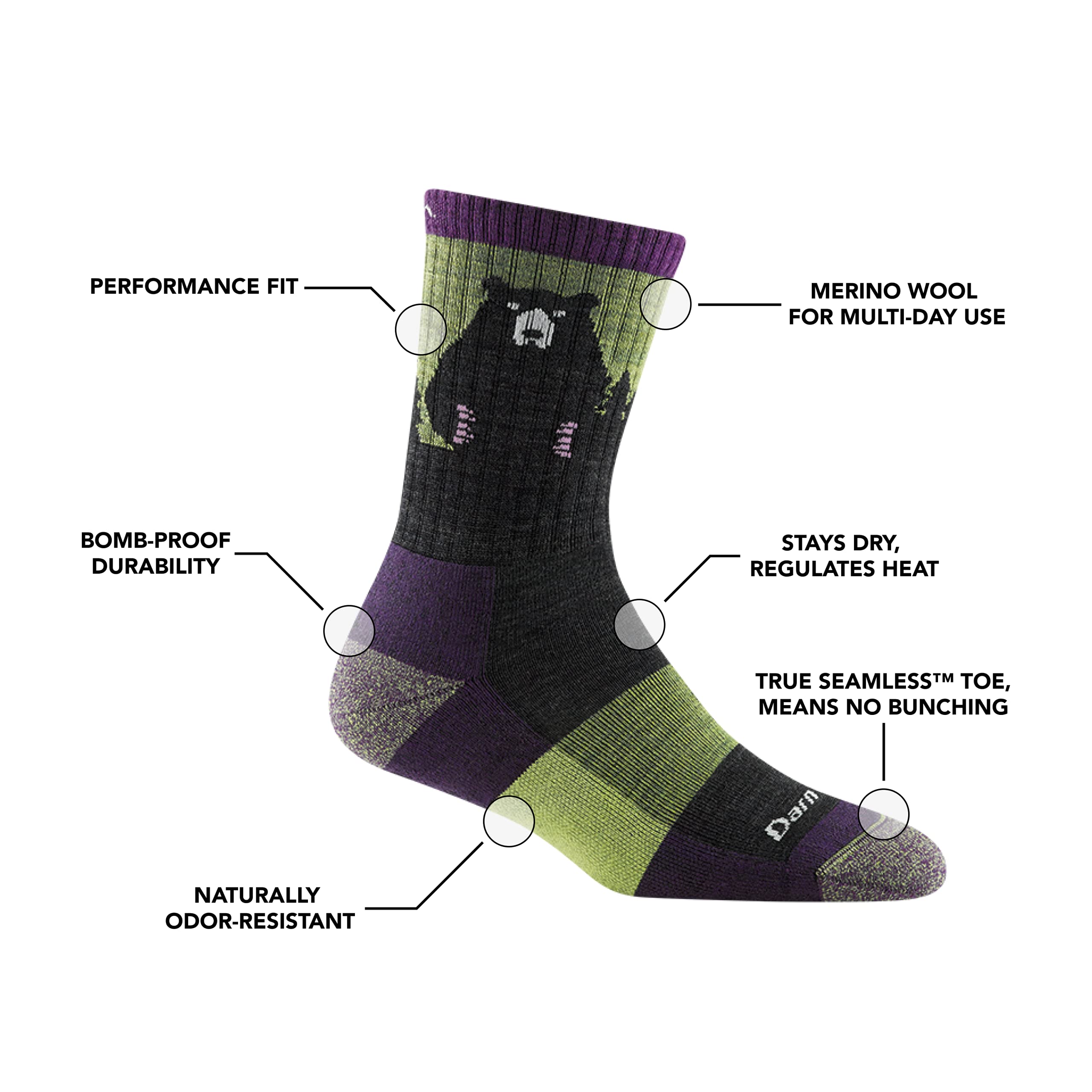 Darn Tough Women's Bear Town Micro Crew Lightweight with Cushion Sock (Style 1970) - Aqua, Medium