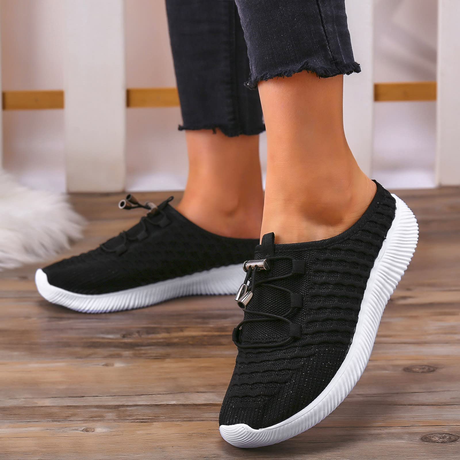 FASDNENDYS Ladies Fashion Solid Color Breathable Mesh Lightweight Flat Casual Women Water Shoes Size 11 Black