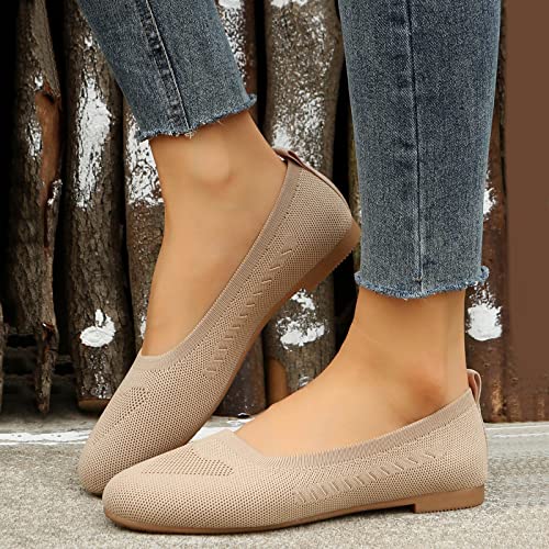 FASDNENDYS Ladies Fashion Solid Color Breathable Mesh Shallow Mouth Comfortable Flat Casual Shoes Tan Summer Shoes Women