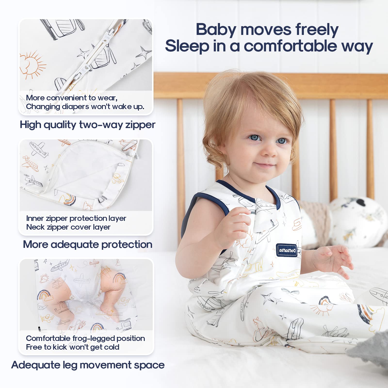 Domiamia Baby Sleep Sack 1.0 Tog Ultra Soft 24-36 Months Rayon Made from Bamboo & Cotton & Tencel Lyocell Baby Wearable Blanket