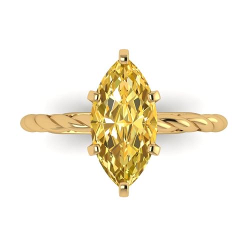 Clara Pucci 2ct Marquise Cut Solitaire Rope Knot Yellow Simulated Diamond Engagement Promise Anniversary Ring 18K yellow Gold 6.75
