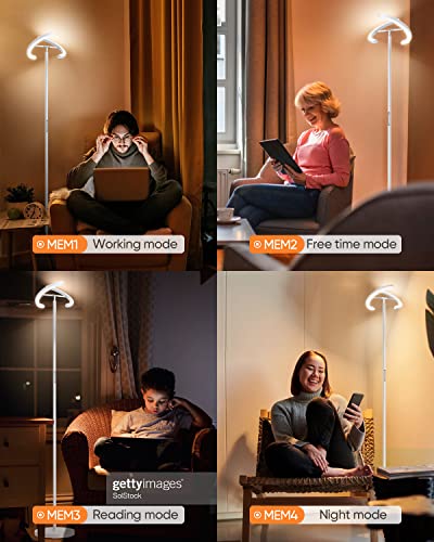 SIBRILLE White Floor Lamp, Modern Stepless Dimmable Standing Lamp 3000-6000K, 20W LED Rotatable Reading Tall Lamp, Touch & Remote Control Uplighter Floor Lamps for Living Room Bedroom Office