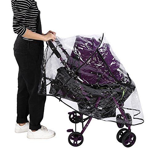 Stroller Rain Cover, PVC Universal Waterproof Baby Pram Rain Cover Wind Shield Pram Accessory Windproof Protection Protect from Snow Travel Weather for Jogging Pushchairs