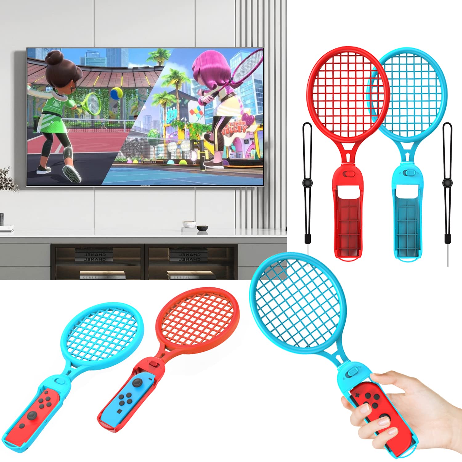 Ermorgen Switch Sports Accessories Bundle, 12 in 1 Detachable Kit for Nintendo Switch & Switch OLED, Joycon Grip for Sport Game, Leg Straps, Tennis Badminton Rackets, Golf Club and Sword Controller