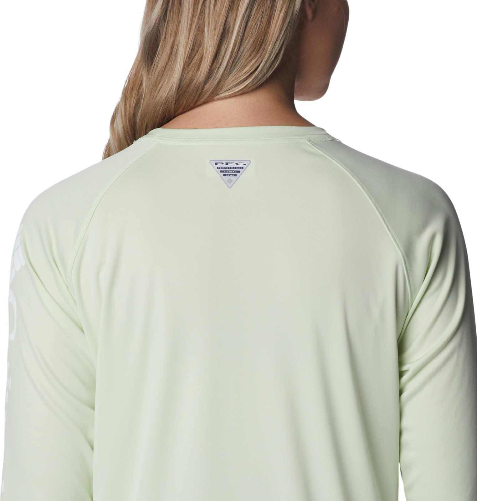 Columbia Women's Plus Size PFG Tidal Tee II Sun Protection Long Sleeve Shirt, Light Lime/White Logo, 2X