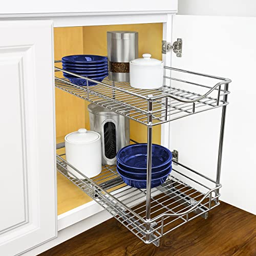 LYNK PROFESSIONALĀ® Pull Out Cabinet Organizer (Double) Slide Out Drawers for Kitchen Cabinets - Lifetime Limited Warranty - Sliding Pantry Shelves - Roll Out Shelf for Pots, Pans - 11"D x 21"W Chrome