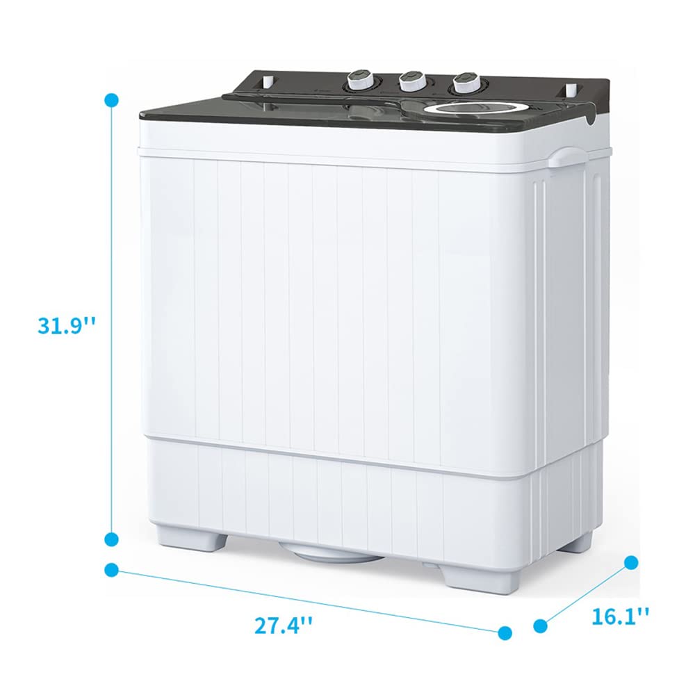 Colilove Portable Clothes Washing Machine 26Lbs Semi-Automatic Twin Tub Washer Mini Compact Laundry Machine with Drain Pump for Apartment, Dorms, RVs, Camping and More, White & Grey