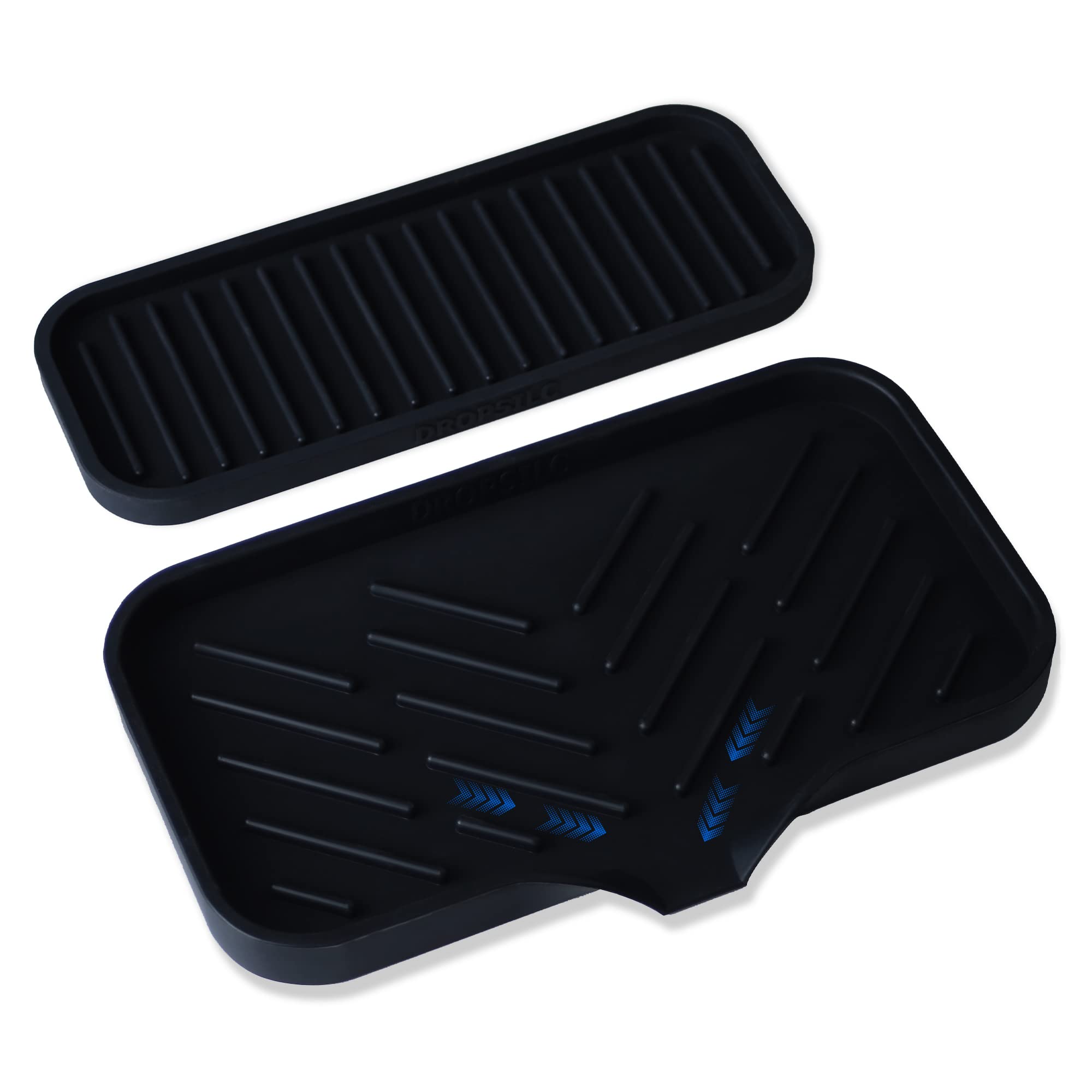 Dropsilc Silicone Sink Tray -Pack of 2 β Black Color β Non-Slip β 45 Degree Groove - Kitchen Sink Tray Keeps The Utensils Dry Ideal for organizing counters in bathrooms Kitchen