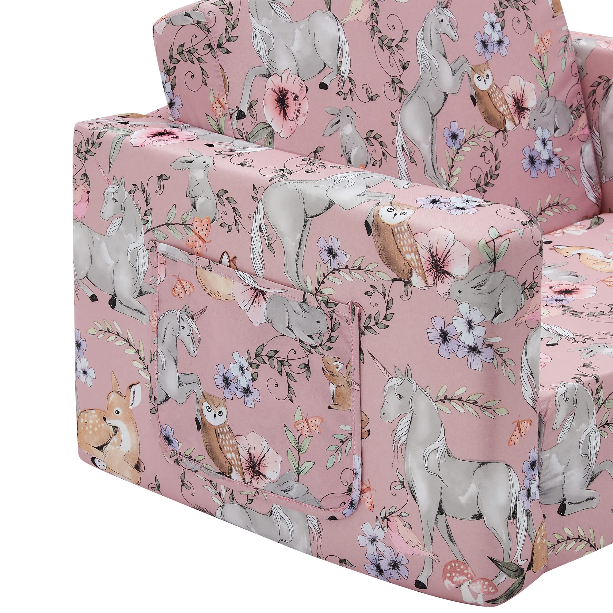 Ulax furniture Kids Convertible Sofas Children Flip-Out Sofa - 2-in-1 to Lounge Chair (Pink Unicorn)