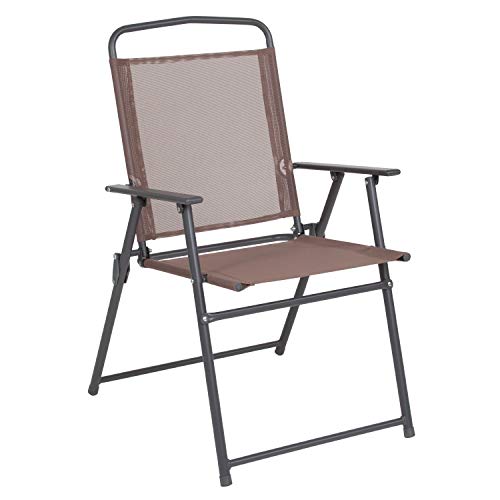 Flash Furniture Nantucket 6-Piece Patio Dining Set with Glass Table, 4 Folding Chairs, and Umbrella, Outdoor Patio Table, Chairs, and Umbrella Set, Black