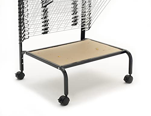 Copernicus Wide 20-Shelf Spring-Loaded Rolling Art Drying Rack for Classrooms and Art Studios, White/Black