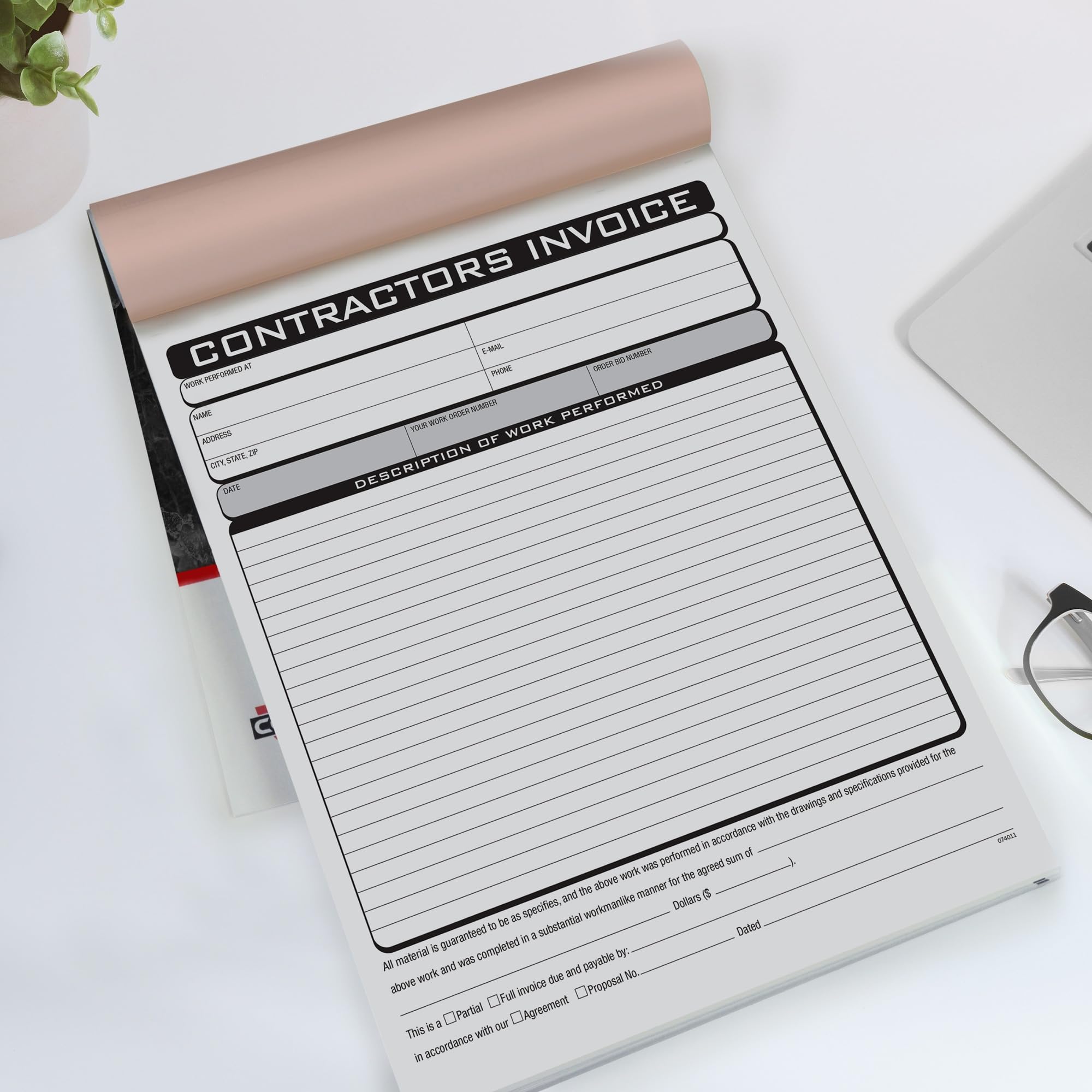 Cosco® Contractor Invoice Business Form Book with Slip, 8 1/2" x 11", 3-Part, 50 Sets (074011)