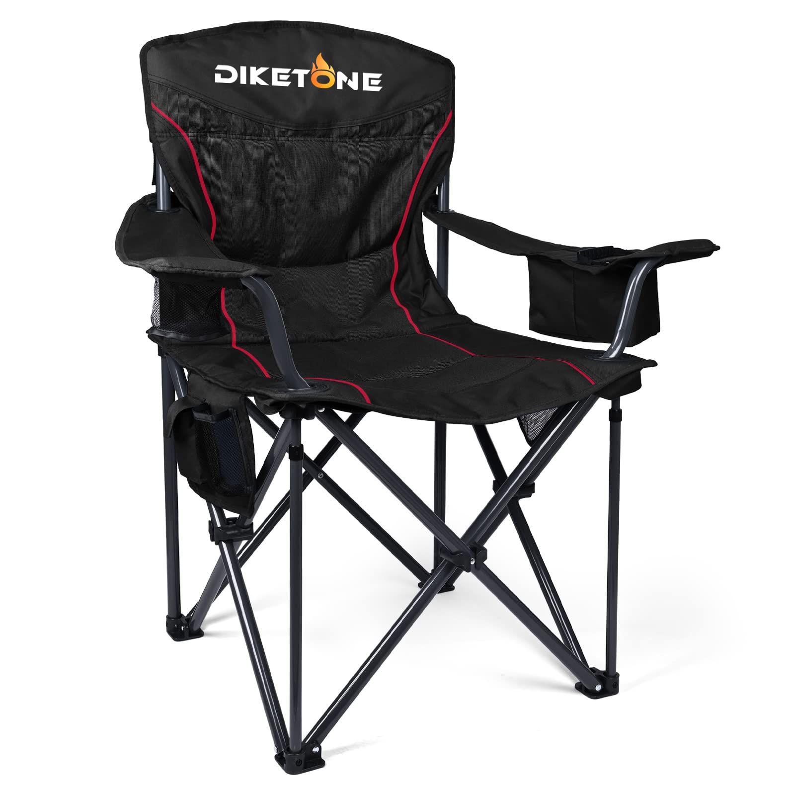Diketone Camping Chairs for Adults Folding Camp Chairs with Cooler Bag Padded Camping Chairs for Heavy People Outdoor Oversized Camp Chairs Heavy Duty Supports 606 lbs Black