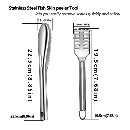 Hennyuu Fish Skin Cleaning Brush, Fish Scaler Remover, Fish Descaler Tool, Stainless Steel Fish Skin Peeler Tool, 2 Pieces (Silver)