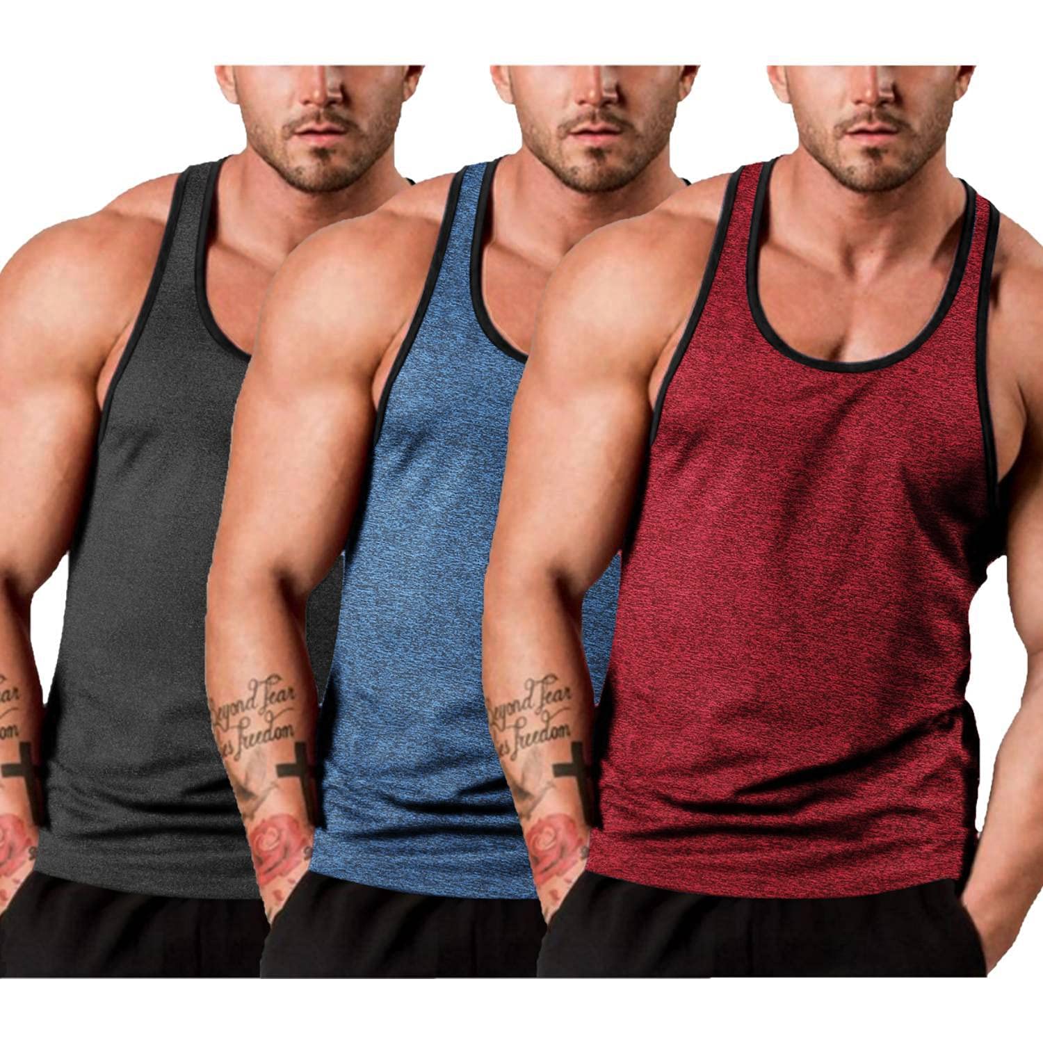 COOFANDY Men's Workout Tank Tops 3 Pack Sleeveless Gym Shirts Fitness Running Tank Bodybuilding T Shirts