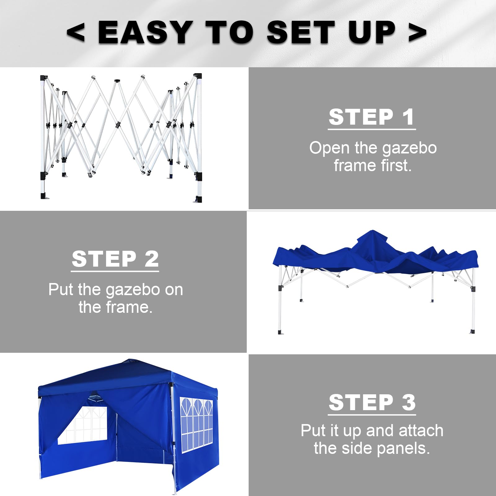 Cszemasey Pop Up Canopy 10x10 Canopy Tent with Netting for Outdoor, Pop Up Canopy with Sidewalls for Camping, Party, Height Adjustable Pop Up Tent with 4 Sandbags, Roller Bag, Blue