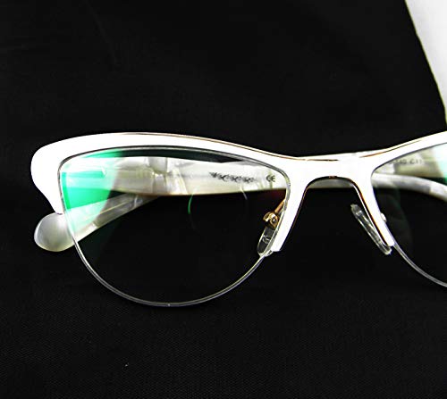 Circleperson women cat eye glasses frames spring hinges half-rimless middle size (White, Clear/w print)