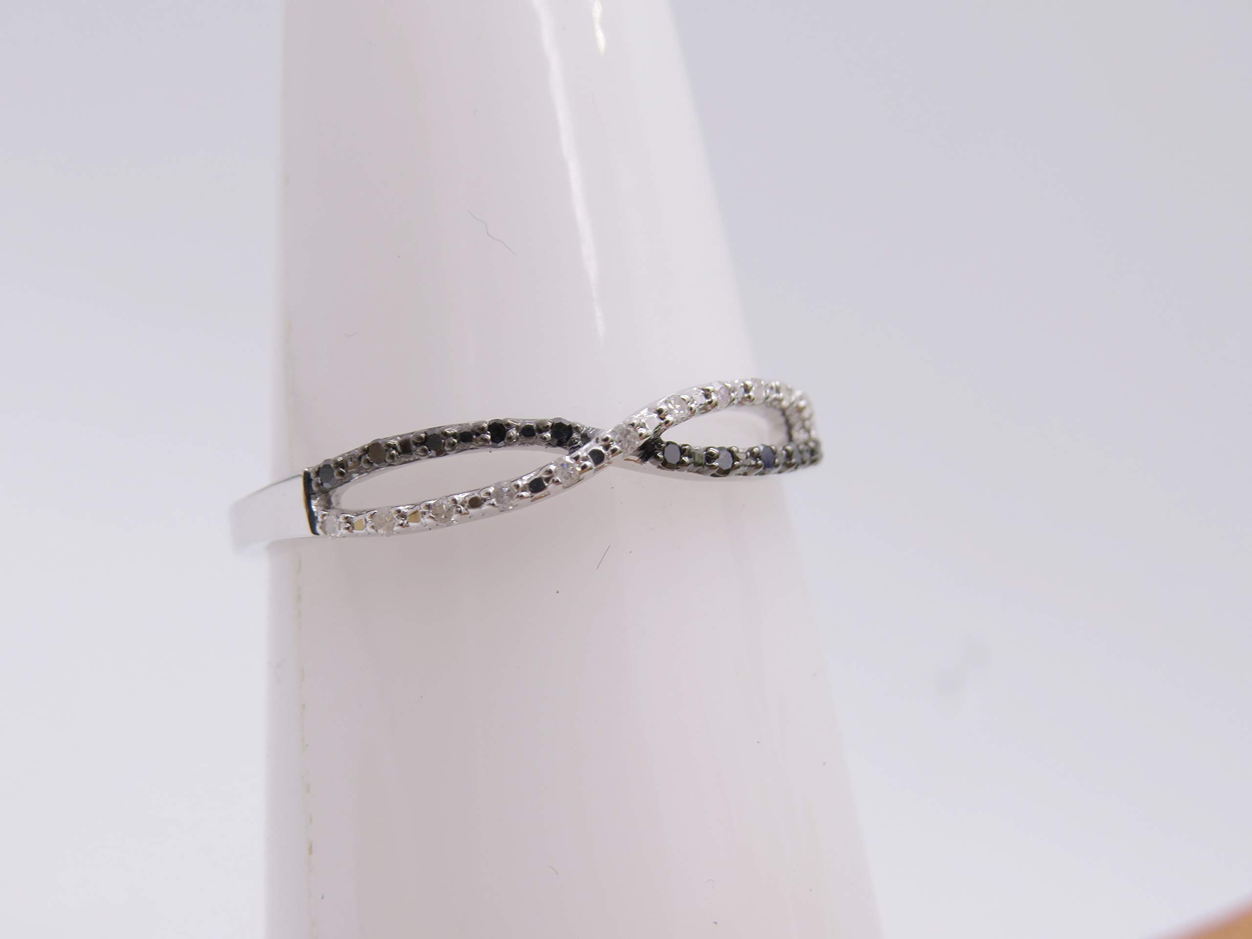 Dazzlingrock Collection 0.10 Carat (ctw) Round Black Diamond & White Diamond Swirl Infinity Style Wedding Band for Women in 925 Sterling Silver Size 10