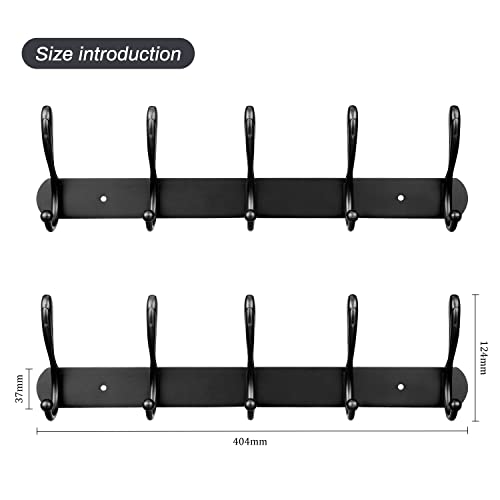 STZZ Wall Mounted Coat Rack, 2 Pack Stainless Steel Heavy Coat Hooks for Hanging Coats, Robes, Scarf, Towels, Keys, for Bathroom, Bedroom,Corridor,Entryway(Black)