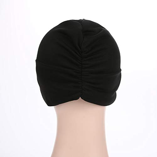 Chemo Sleep Turban Headwear Scarf Beanie Cap Hat for Cancer Patient Hair Loss (Black)