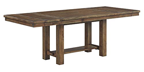 Signature Design by Ashley Moriville Farmhouse 36β x 30β Dining Extension Table, Seats up to 8, Brown & Moriville Casual Rustic Upholstered Dining Bench, Grey & Brown