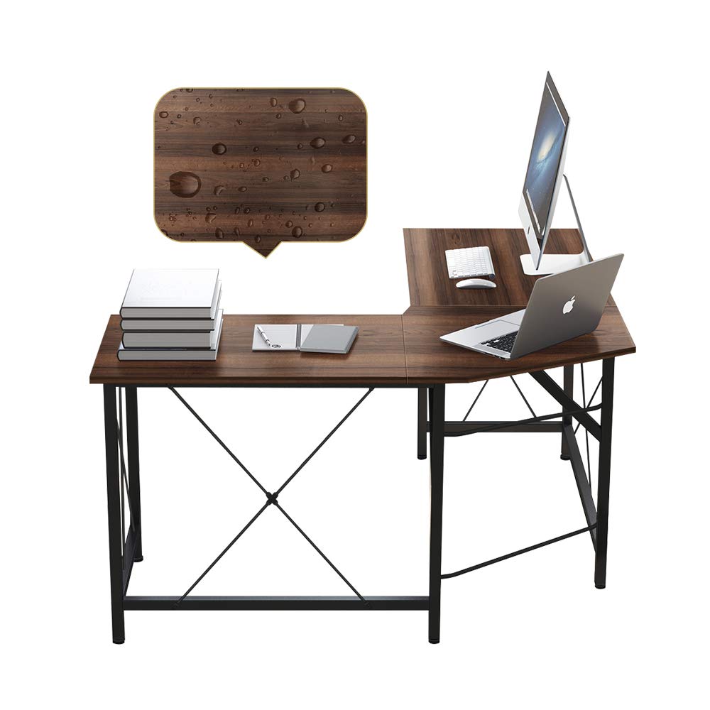 Coral Flower L-Shaped Desks for Home Office - Corner Computer Desk Writing Table Workstation - Sturdy Gaming Desk PC Laptop Rustic Brown