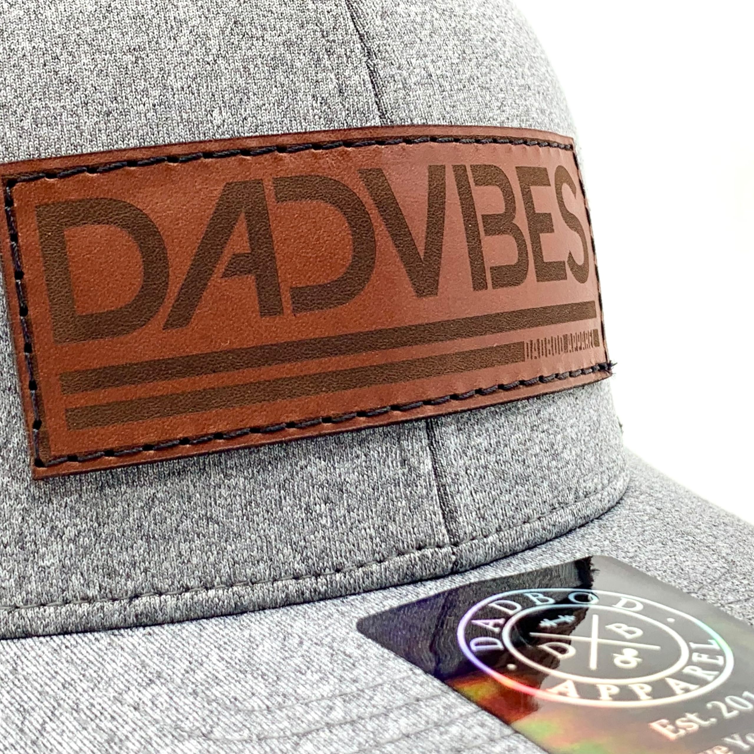 DadBod Apparel DB DadVibes Leather Patch Classic Snapback Hat - Heather Grey/White Mesh - Premium Baseball Cap for Girl Dads and Boy Dads