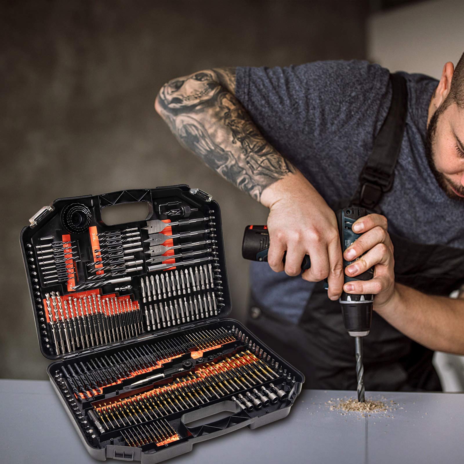 ETERNA Drill Bit Set, 246 PCS Titanium HSS Drill Bit Kit Screwdriver Bit Kit, with Carry Case for Metal, Masonry, Wood, Plastics Cement Drilling