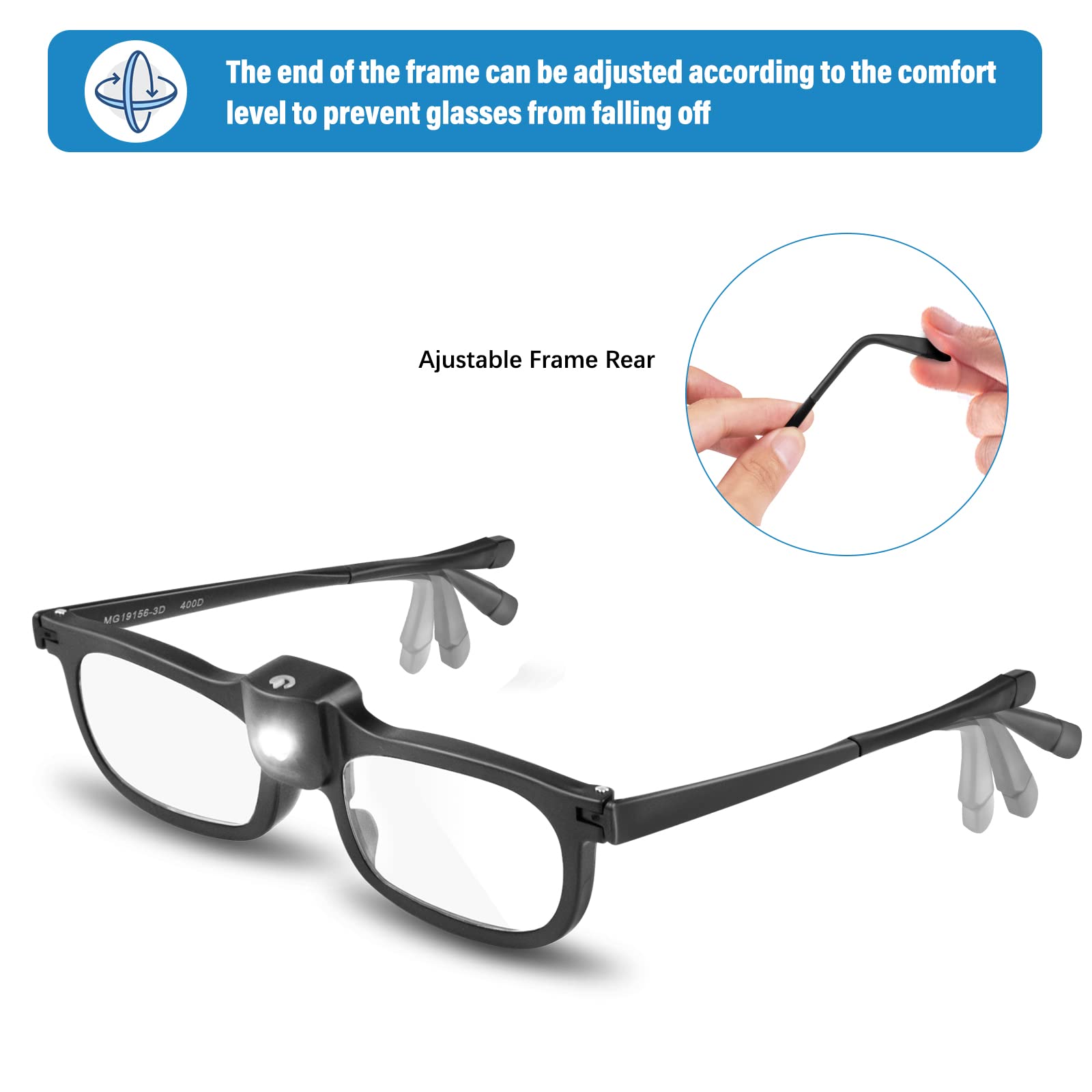 Delixike 200% Magnifying Glasses with Light,LED Lighted Magnification Eyeglasses, Bright Sight Hands Free Magnifier for Close Work, Jewelry,Craft, Reading, Hobby