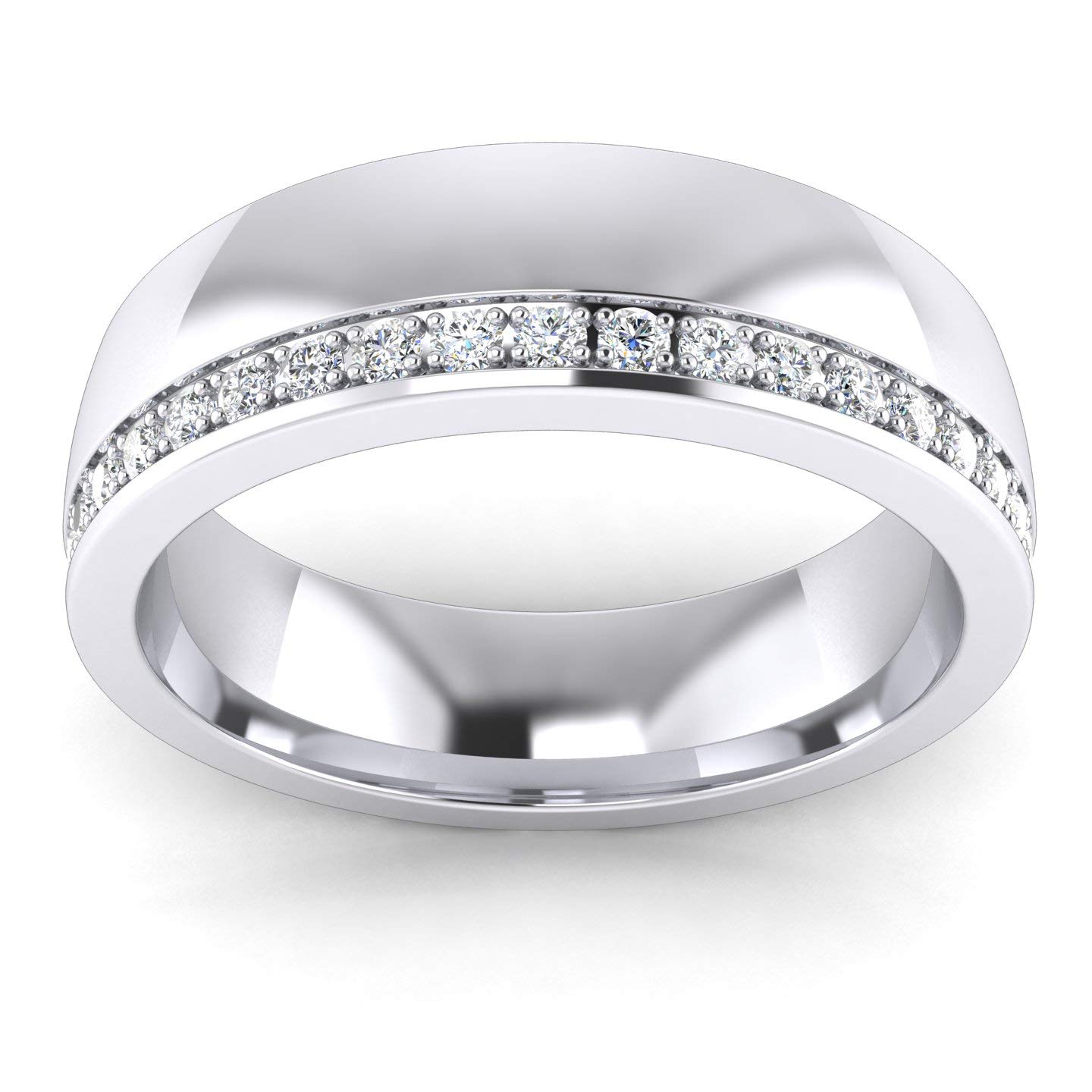 Comfort Fit Heavy Sterling Silver 6mm Court Shape Simulated Diamond Wedding Band Full Eternity Ring (8.5)