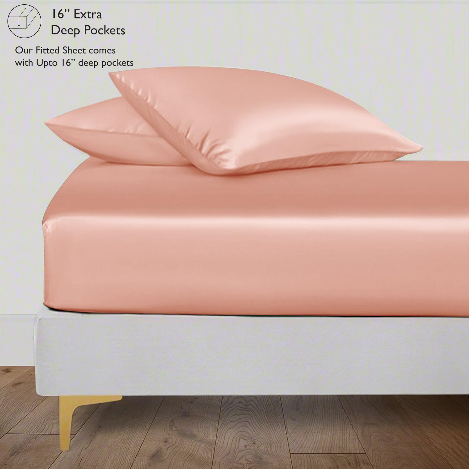 Linenwalas Tencel Lyocell Duvet Cover Set with Deep Pocket Fitted Sheet, Viscose Made from Eucalyptus Soft, Lightweight and Breathable Complete Bedding Set (Rose Gold, Queen)