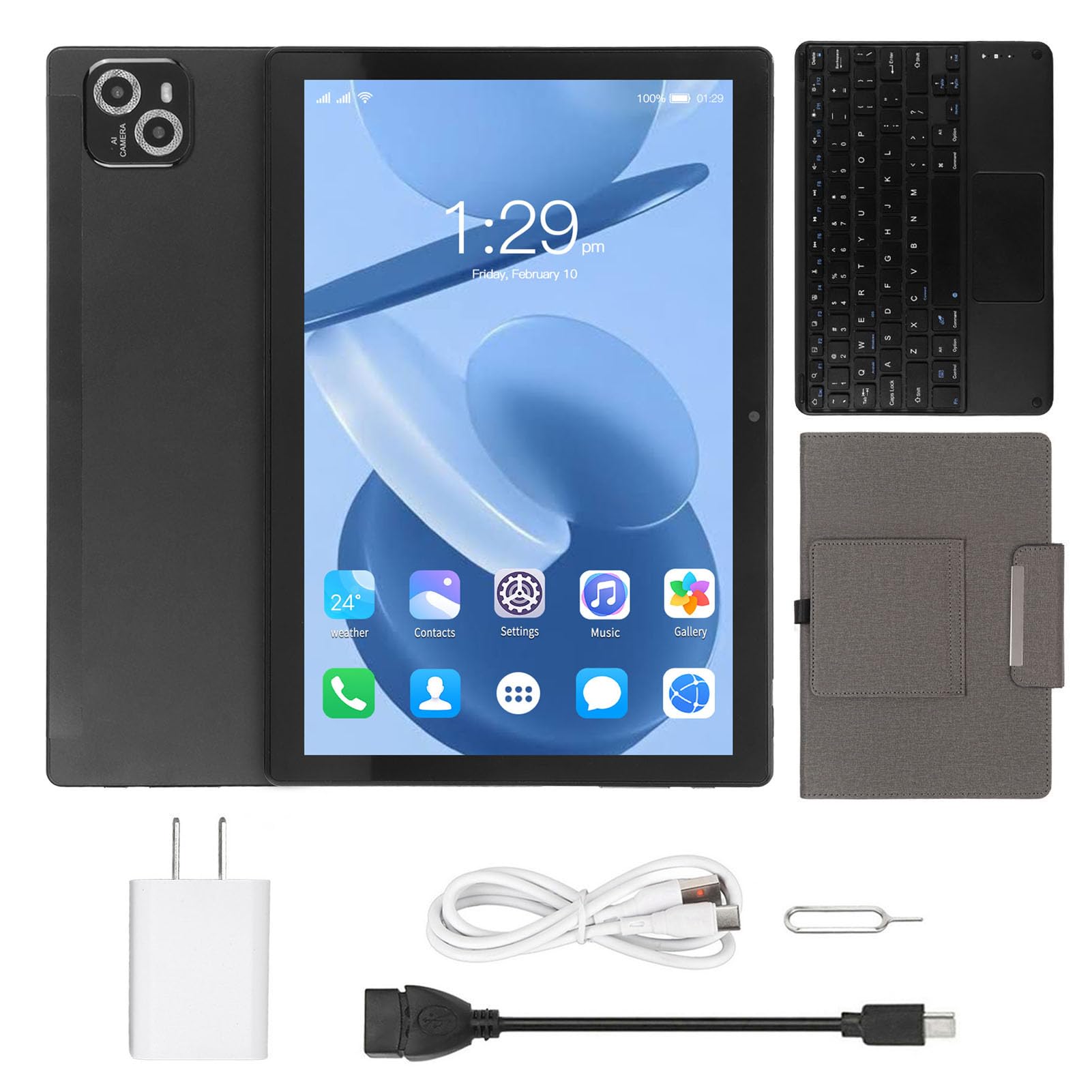DAUZ Tablet, 100‑240V Portable 2 in 1 Tablet 8GB RAM 256GB ROM for Working (US Plug)