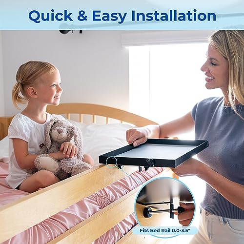 Premium Steel Bedside Shelf, Bunk Bed Shelf Organizer for Top Bunk Clip On Nightstand for College Dorm Loft Bed Bedside Shelf Tray for Kids with Cupholder, Hooks, Cable Organizer (Clamp, Black)