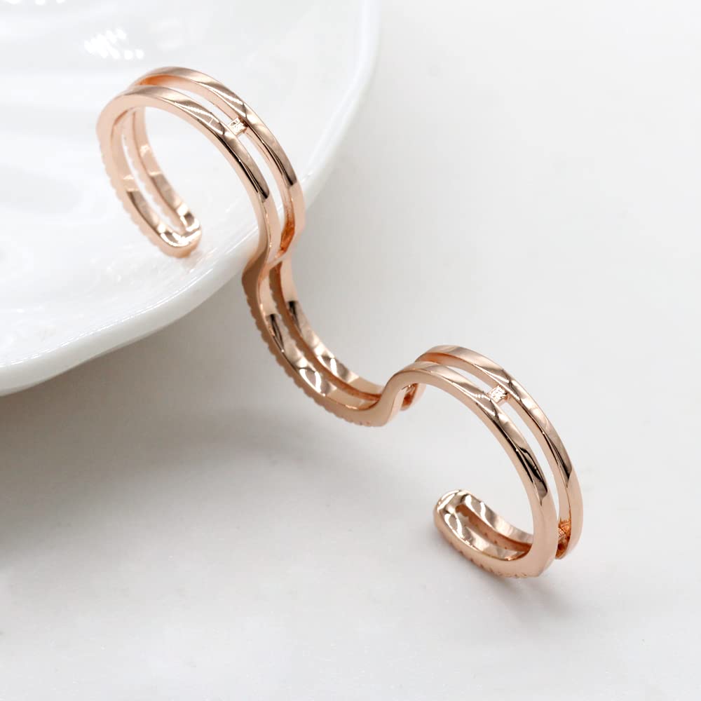 Exquisite micro-inlaid three-finger women's ring Adjustable size ring with AAA cubic zirconia classic women's finger ring, ins trendy and cool niche design, cool style, Metal, zircon