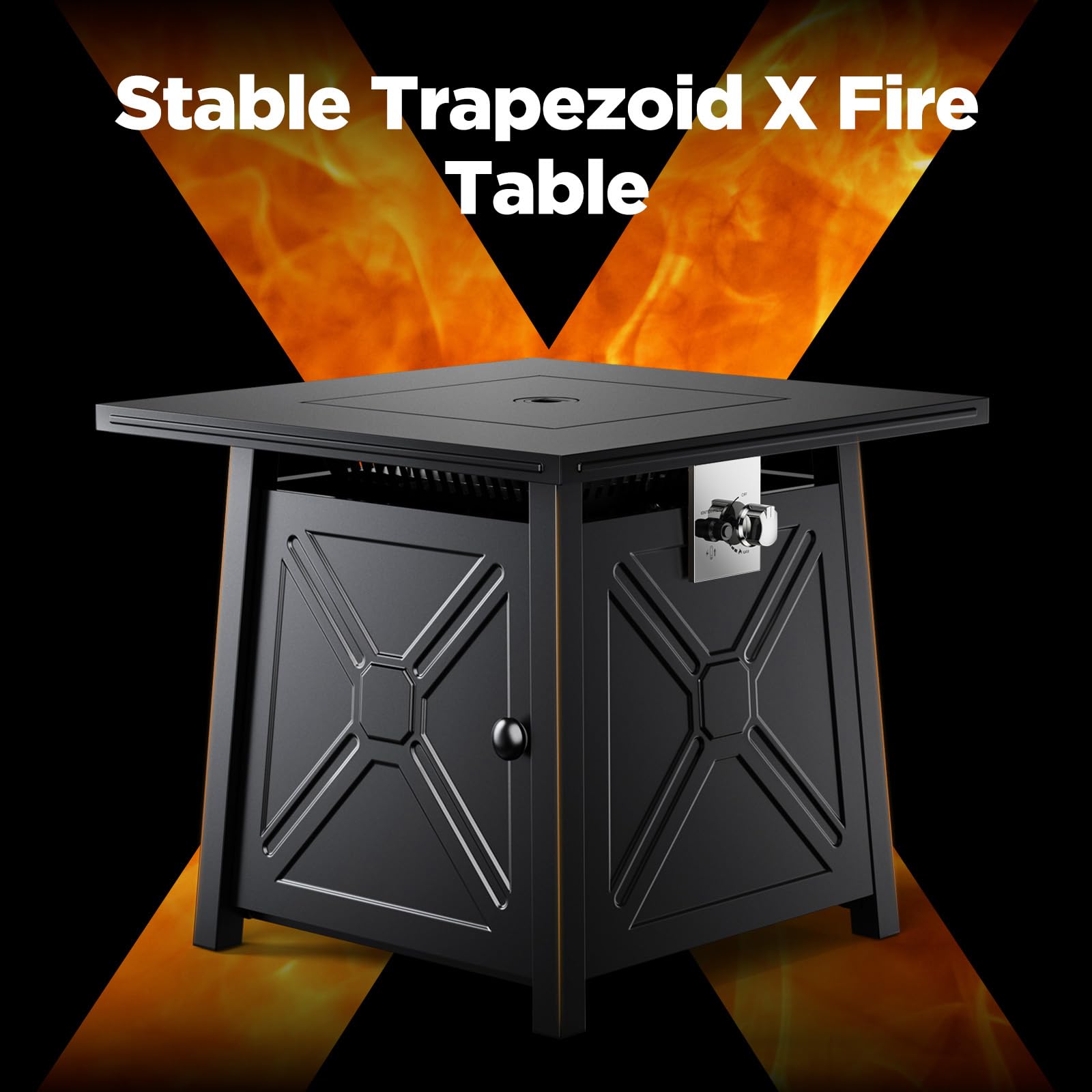 Ciays 28 Inch Gas Fire Pit Table, 50,000 BTU Propane Fire Pits for Outsides with Steel Lid and Lava Rock, 2 in 1 Square Firepit Table for Gatherings Parties on Patio Deck Garden Backyard, Black