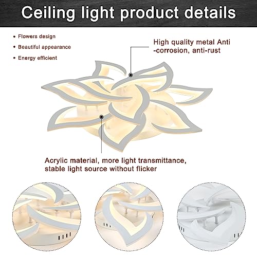 LED Ceiling Light Dimmable ,Modern Flower Ceiling Light with Remote Control, Chandelier for Ceiling Large Lamps, Acrylic Ceiling Lighting Fixtures for Living Room Bedroom 10 heads/Ø85cm/33.5in