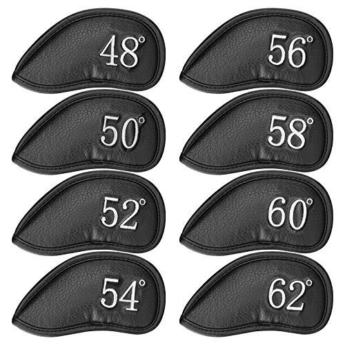 Craftsman Golf 1 set 8pcs Left Handed Synthetic Leather Black Golf Club Head Cover Wedge Iron Protector 48° 50° 52° 54° 56° 58° 60° 62° (1 set 8pcs (48°- 62°))