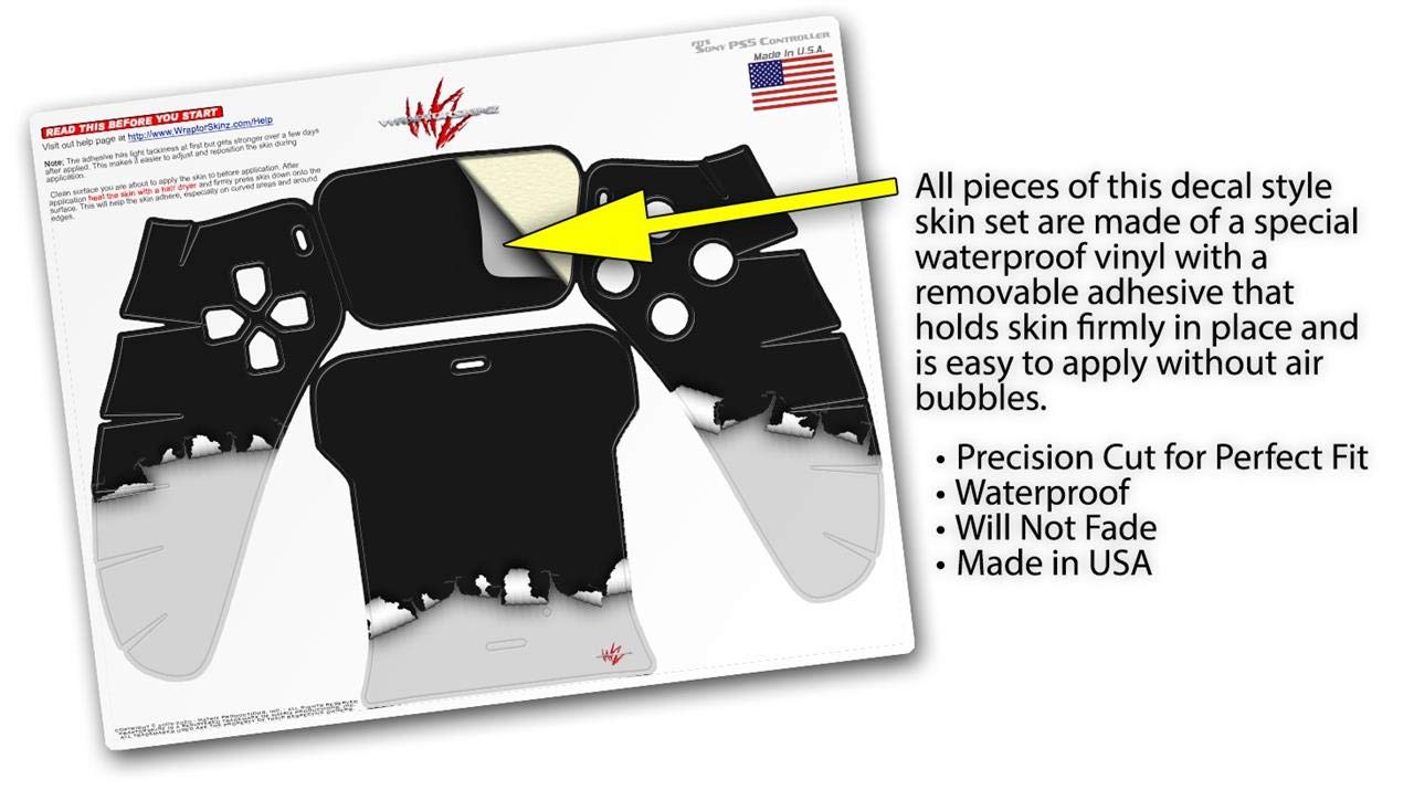 WraptorSkinz Skin Wrap compatible with Sony PS5 DualSense Controller Ripped Colors Black Gray (CONTROLLER NOT INCLUDED)