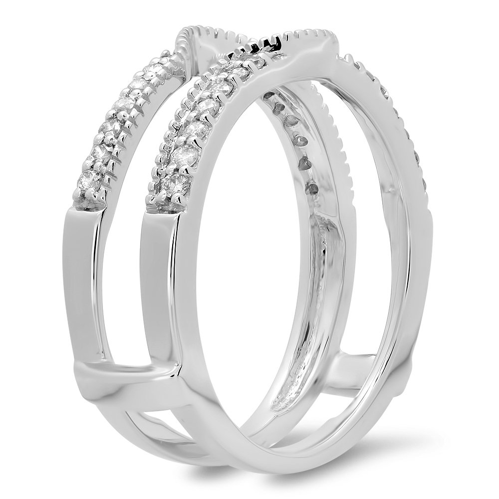 Dazzlingrock Collection 0.25 Carat (ctw) 14K Round Cut Diamond Wedding Enhancer Guard Double Ring 1/4 CT, White Gold, Size 5