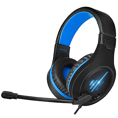 COLUSI C600 Stereo Gaming Headphones with Noise Canceling Mic,Self-adjustable Over Ear Earmuffs in- Line Audio Control RGB Light Game Headset for PS5,PS4,PC,Laptop,Mac (Blue-Black)