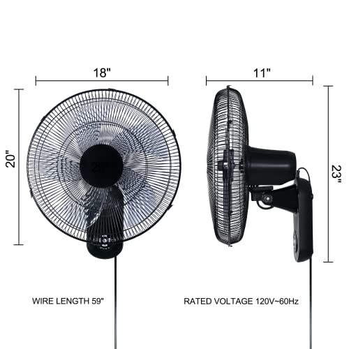 InfiniPower 18″ Blade Wall Mount Fan with Remote Control, 5 Blades Adjustable 3 Speed Wall Mount Fan for Indoor, Home, Office and College Dorm Use