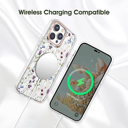 MILPROX Magsafe iPhone 14 Pro Max Flower Case (2022), Magnetic Cute Design for Girls Women, Shockproof Floral Pattern Hard Back - MS Garden