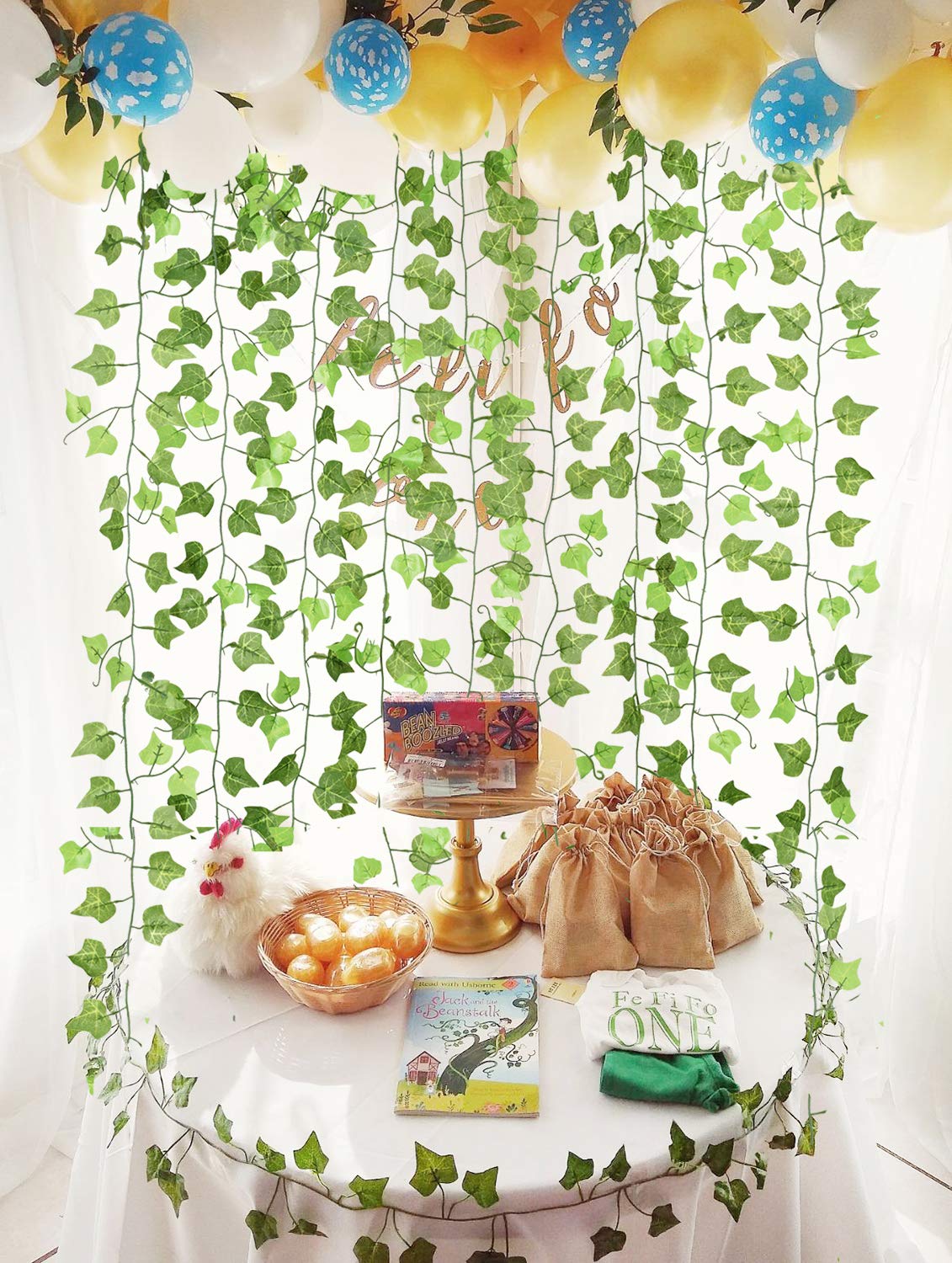 DearHouse 12 Strands Artificial Ivy Leaf Plants Vine Hanging Garland Fake Foliage for Home Kitchen Office Room Wall Decor, 91 Feet