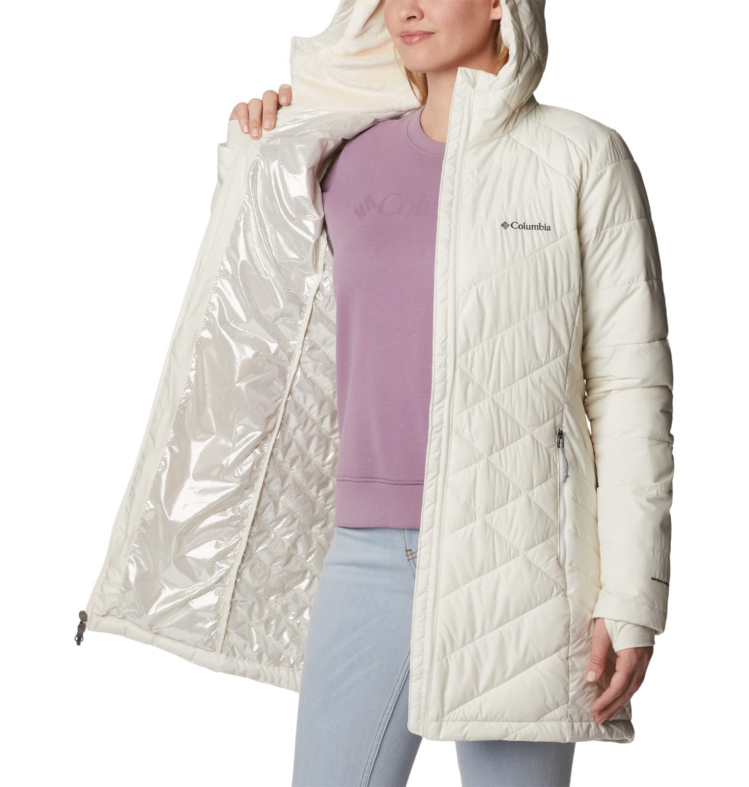 Columbia Women's Heavenly Long Hooded Jacket, Chalk, 3X