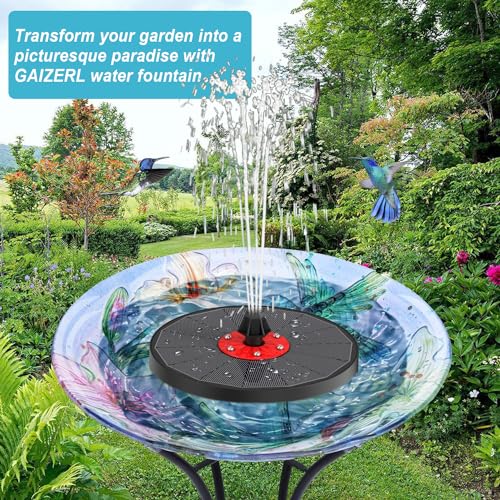 GAIZERL Solar Fountain 2024 Newest, 3.5W Solar Birdbath Fountains with Colorful Lights, Glass Panel, 2200mAh Battery, Hummingbird Water Pumps with 8 Spray Modes & 4 Fixed Pipes for Garden, Pool, Pond