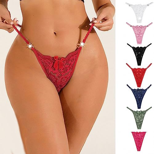 SAKVILSEC Women G-String Butterfly Embroidery Pearl G-String Low-Waist Thongs Briefs(Pink Lace,XS)