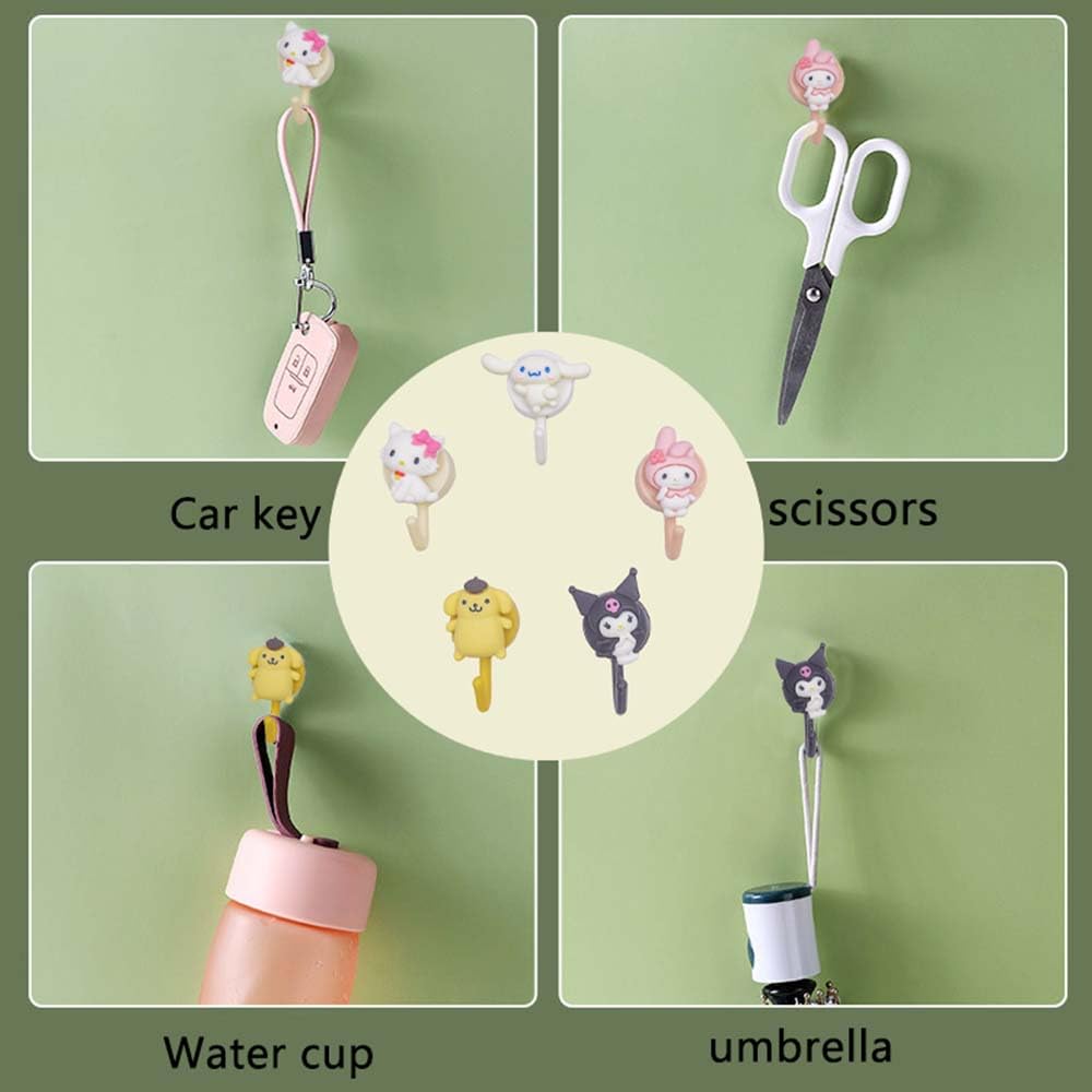 Cute Wall Hooks Self Adhesive Kawai Cartoon Animal,for Hanging,Bathroom Tower Hooks and Kitchen Hallway Sticky,Coat Hooks Robe Hook Wall Mounted(5 PCS)