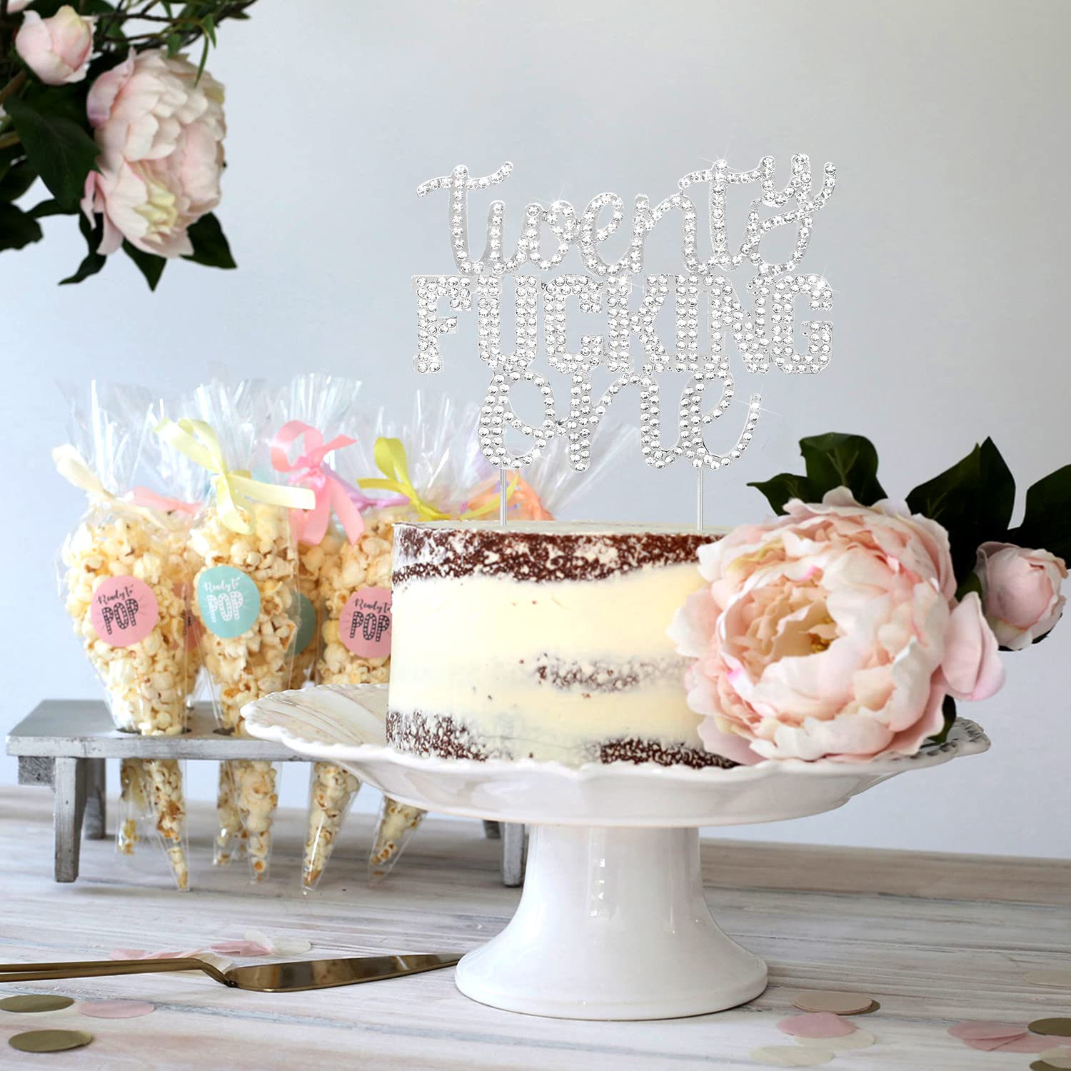LINGTEER Happy 21st Birthday Silver Rhinestone Cake Topper - Cheers to 21 Years Old Birthday Party Cake Centerpieces Topper Decorations Gift Sign.