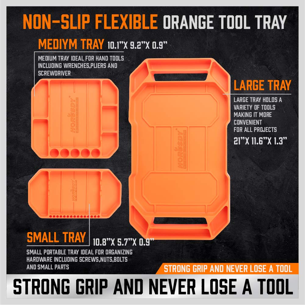 HORUSDY 3PC Large Non-Slip Flexible Tool Tray | Tool Organizer | Tool Storage | Tool Holder | Tool Mats | No Magnets | Grip Mat Tool Mat | of Christmas Day Tools Gift for Men