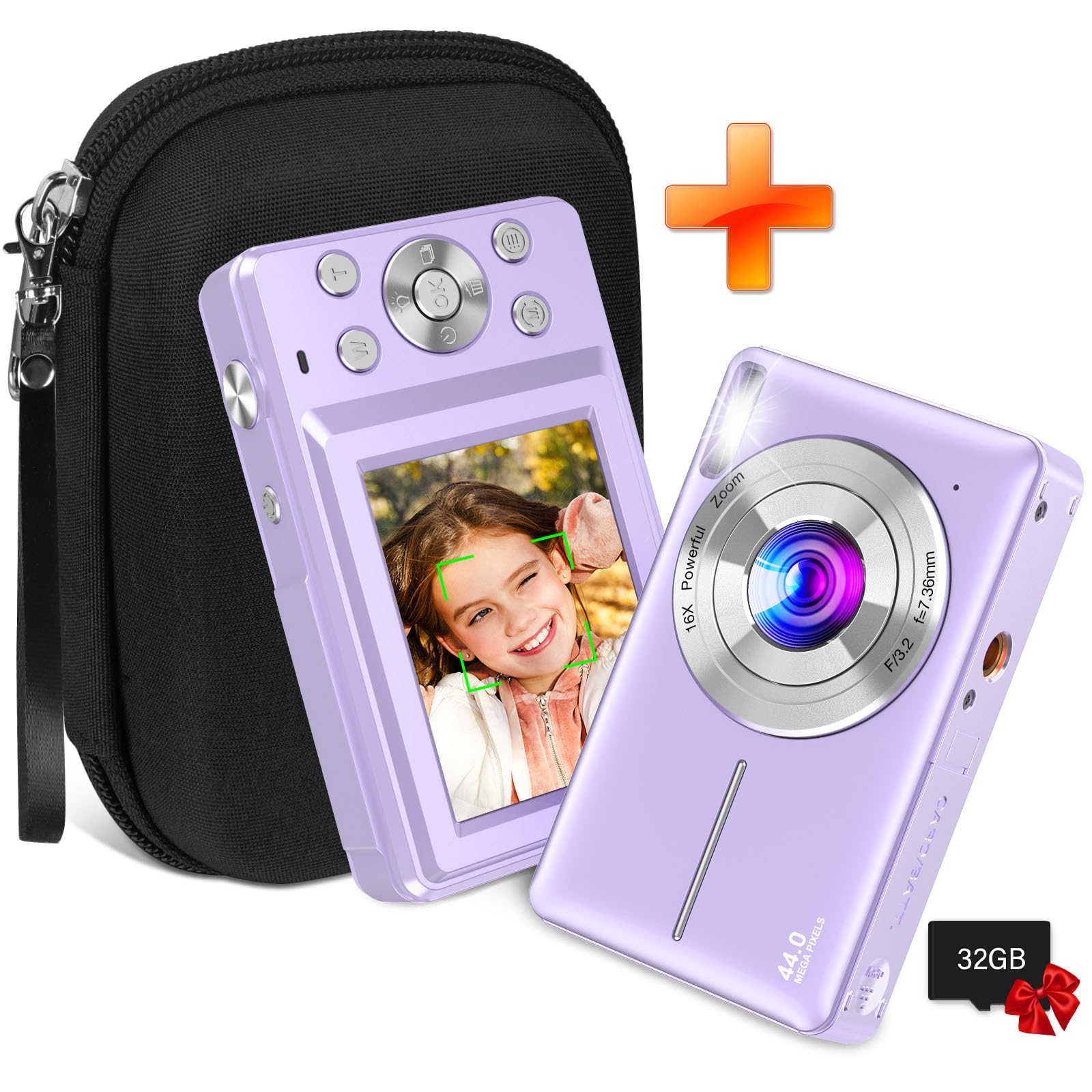 Digital Camera,Kids Camera with 32GB Card,Nsoela FHD 1080P 44MP Compact Vlogging Camera,Point and Shoot Camera 16X Digital Zoom, Portable Mini Kids Camera for Teens Students